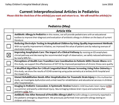 Hospital Librarianship: Current Awareness, Professional Reading - MLA